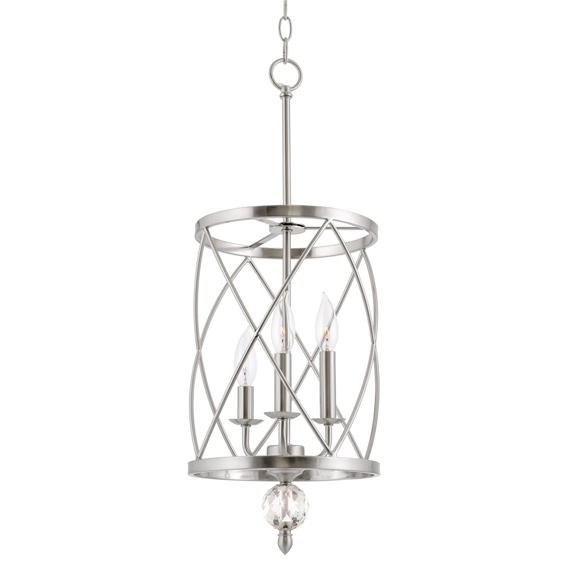 Kira Home Eleanor 26.5" 3-Light Modern Foyer Light Pendant Chandelier, Cylinder Metal Shade, Adjustable Height, Brushed Nickel Finish