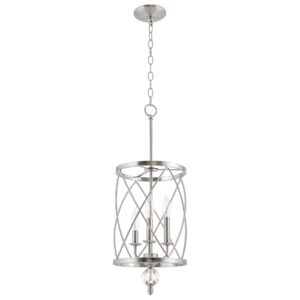 Kira Home Eleanor 26.5" 3-Light Modern Foyer Light Pendant Chandelier, Cylinder Metal Shade, Adjustable Height, Brushed Nickel Finish