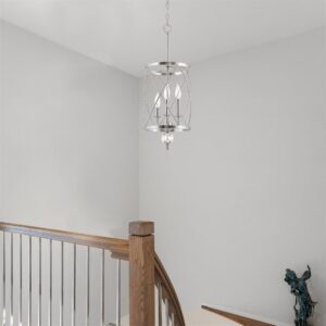 Kira Home Eleanor 26.5" 3-Light Modern Foyer Light Pendant Chandelier, Cylinder Metal Shade, Adjustable Height, Brushed Nickel Finish