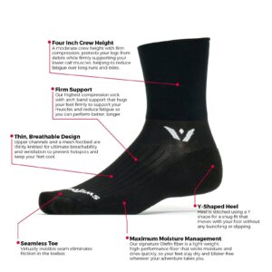 Swiftwick- ASPIRE FOUR (3 Pairs) Cycling & Trail Socks, Breathable, Compression Fit (Black, Large)