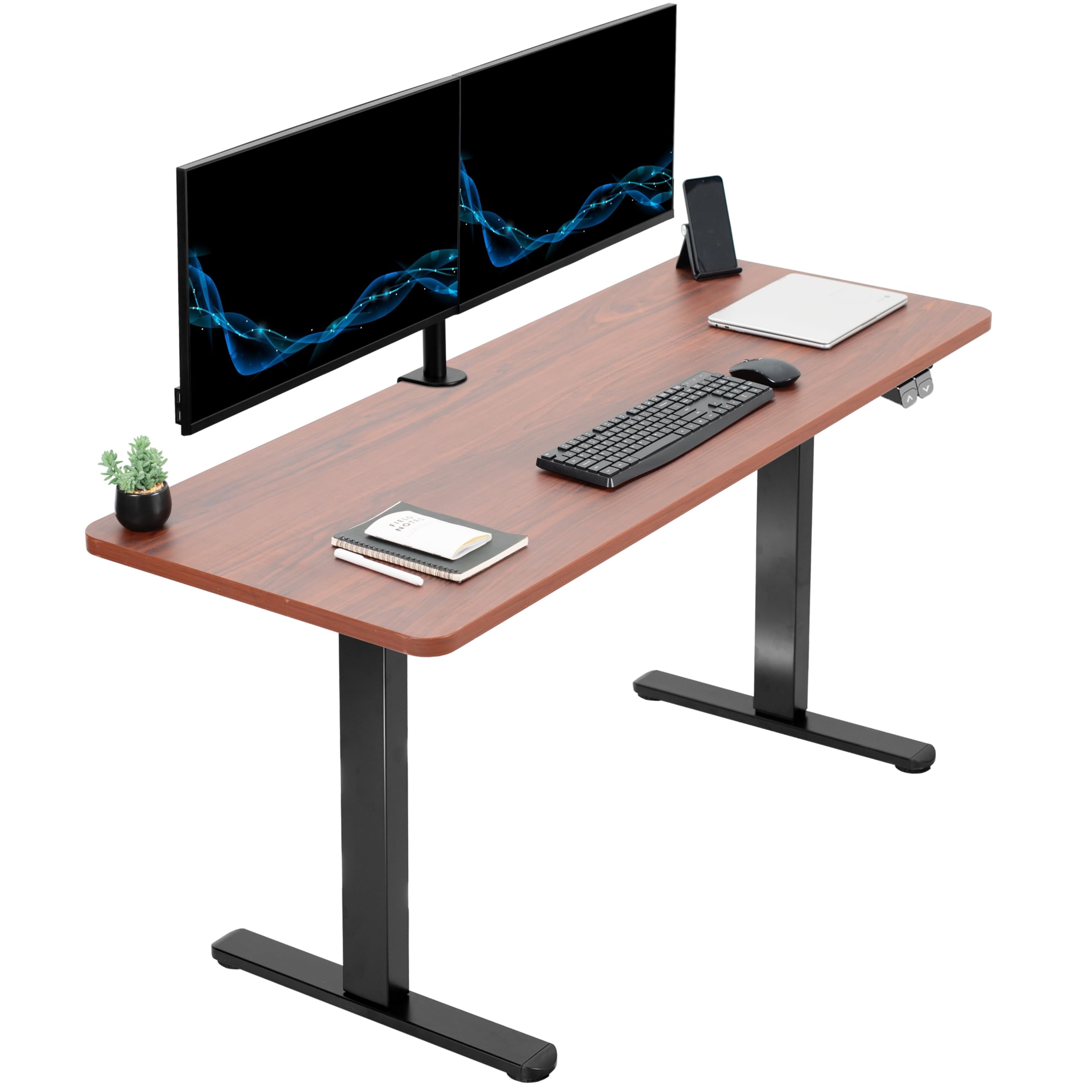 VIVO 60-inch Electric Height Adjustable 60 x 24 inch Stand Up Desk, Dark Walnut Solid One-Piece Table Top, Black Frame, Home & Office Furniture Sets, B0 Series, DESK-KIT-B06D