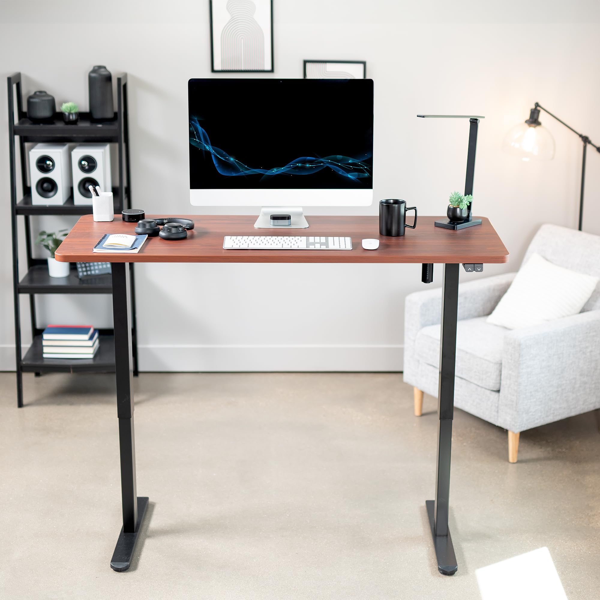 VIVO 60-inch Electric Height Adjustable 60 x 24 inch Stand Up Desk, Dark Walnut Solid One-Piece Table Top, Black Frame, Home & Office Furniture Sets, B0 Series, DESK-KIT-B06D