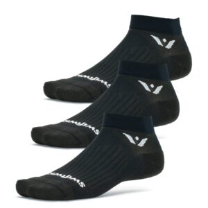 swiftwick- aspire one (3 pairs) running & cycling socks, breathable, compression fit (black, medium)