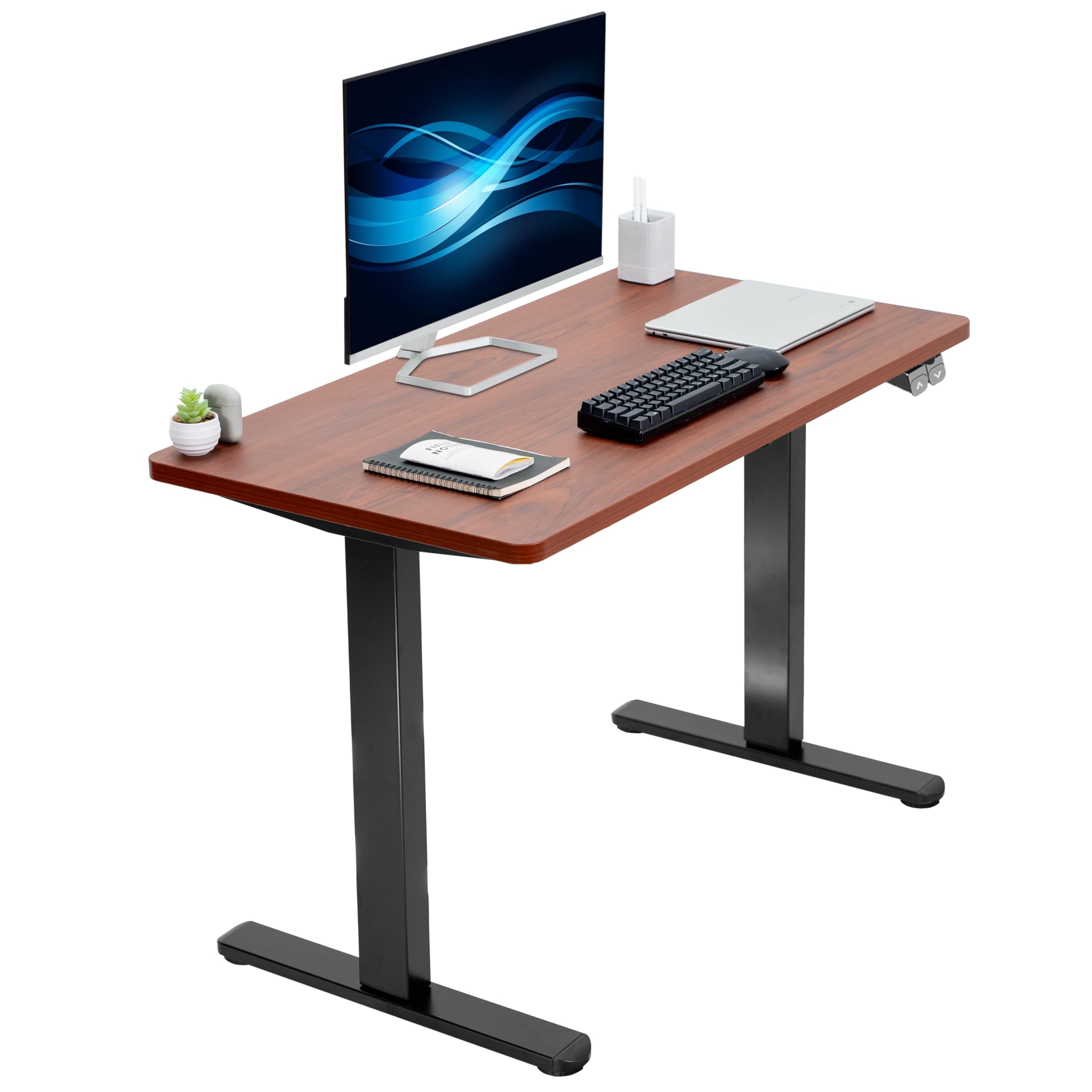 VIVO 43-inch Electric Height Adjustable 43 x 24 inch Stand Up Desk, Dark Walnut Solid One-Piece Table Top, Black Frame, Home & Office Furniture Sets, B0 Series, DESK-KIT-B04D