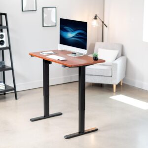 VIVO 43-inch Electric Height Adjustable 43 x 24 inch Stand Up Desk, Dark Walnut Solid One-Piece Table Top, Black Frame, Home & Office Furniture Sets, B0 Series, DESK-KIT-B04D