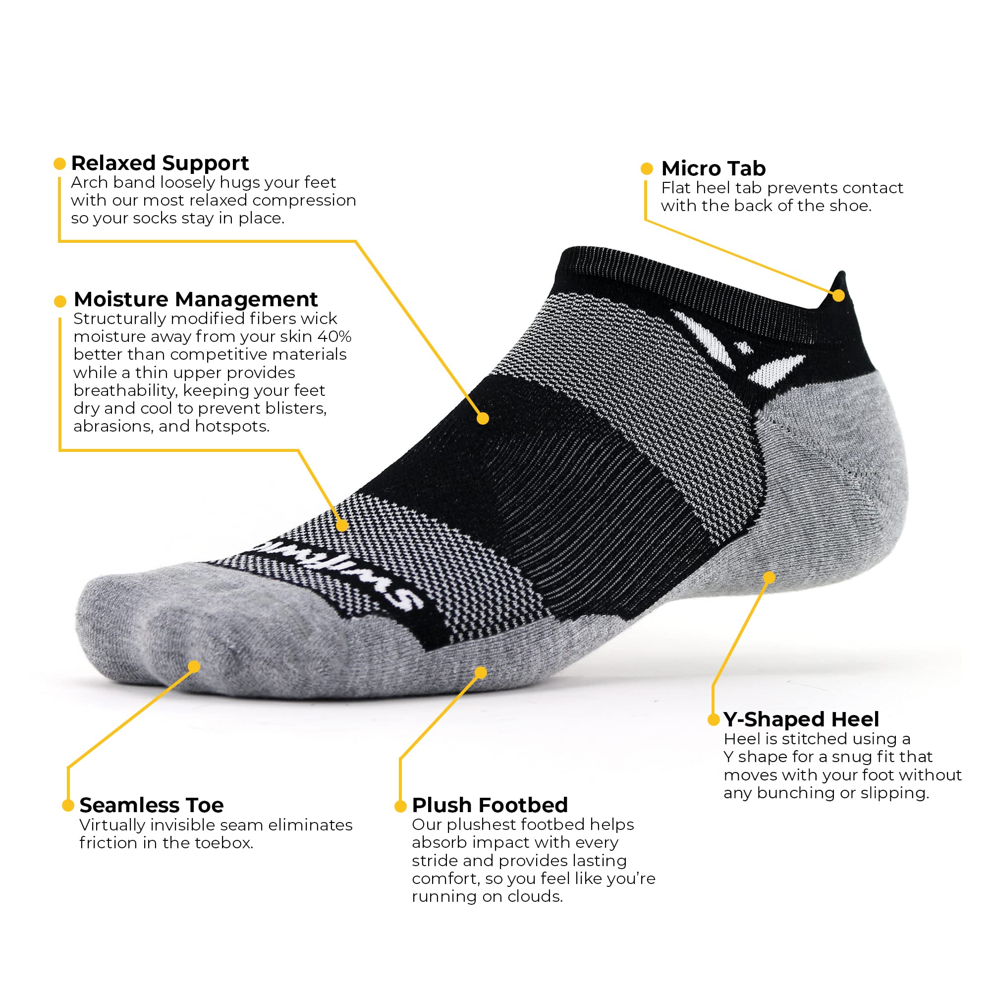 Swiftwick- MAXUS ZERO Tab (3 Pairs) Running & Golf Socks, Maximum Cushion (Gray, X-Large)