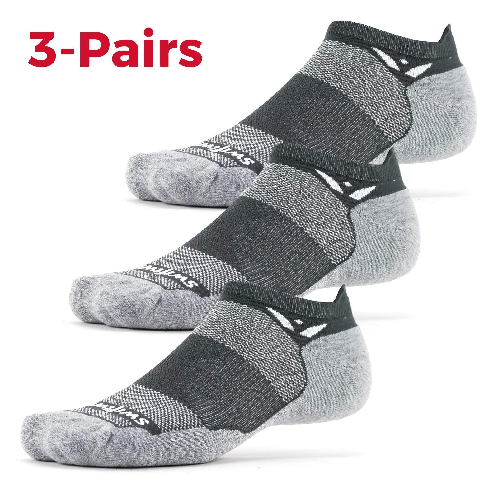 Swiftwick- MAXUS ZERO Tab (3 Pairs) Running & Golf Socks, Maximum Cushion (Gray, X-Large)