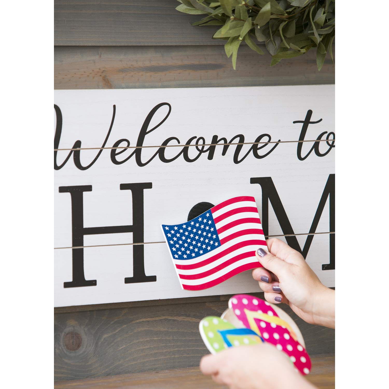 Welcome to our Home Interchangeable Wood Sign | 10 pieces for all Holidays and Seaons | Rustic Farmhouse Wall Art Decor | 28 Inches x 11 Inches