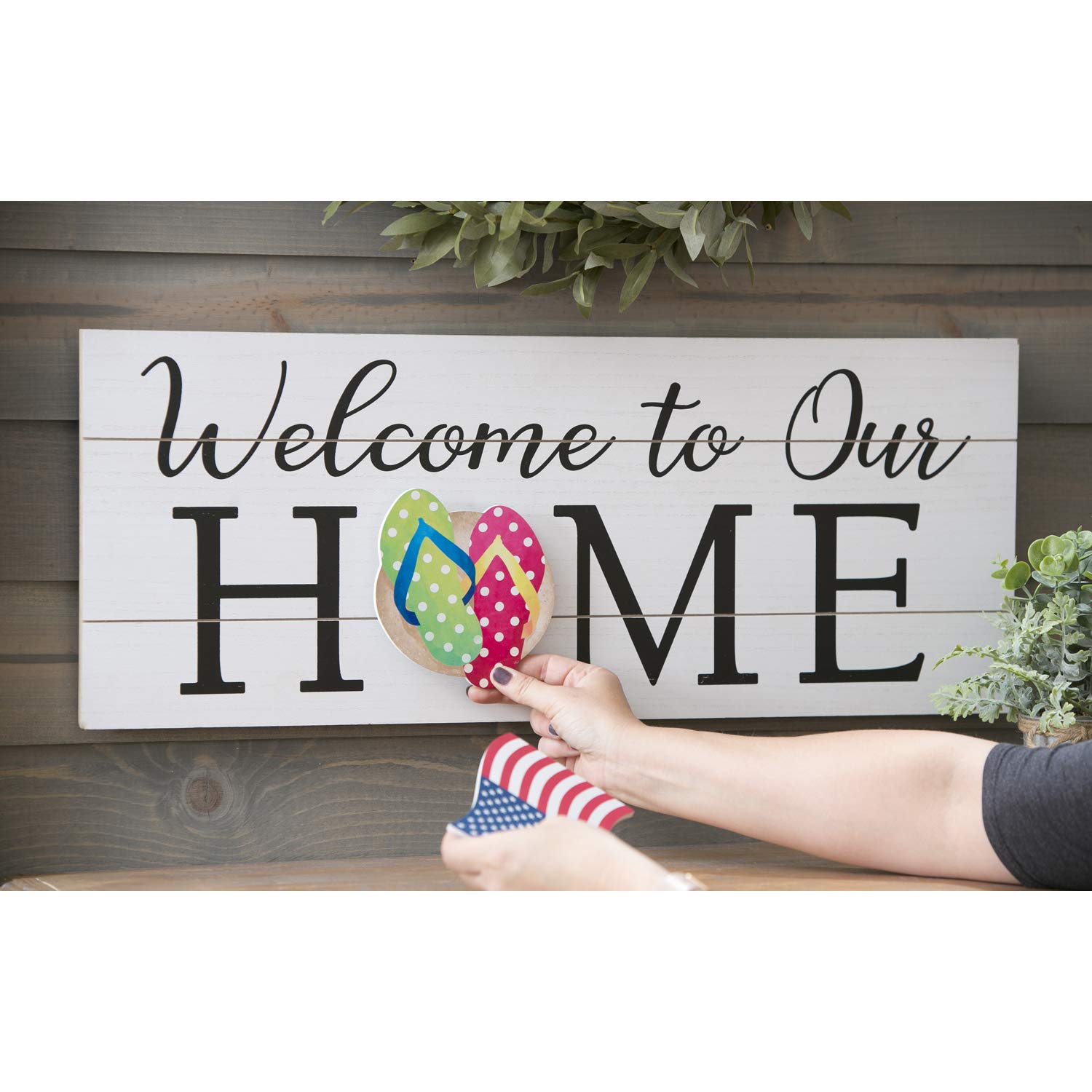 Welcome to our Home Interchangeable Wood Sign | 10 pieces for all Holidays and Seaons | Rustic Farmhouse Wall Art Decor | 28 Inches x 11 Inches