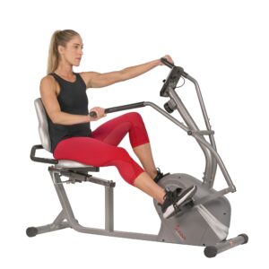 sunny health & fitness cross trainer magnetic recumbent bike with arm exercisers - sf-rb4936, silver