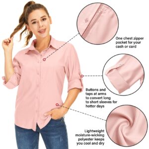 Women's Long Sleeve Safari Clothes UPF 50+ Hiking Fishing Shirts,Sun Protection Quick Dry Light Cooling Shirts(5019 Pink L)