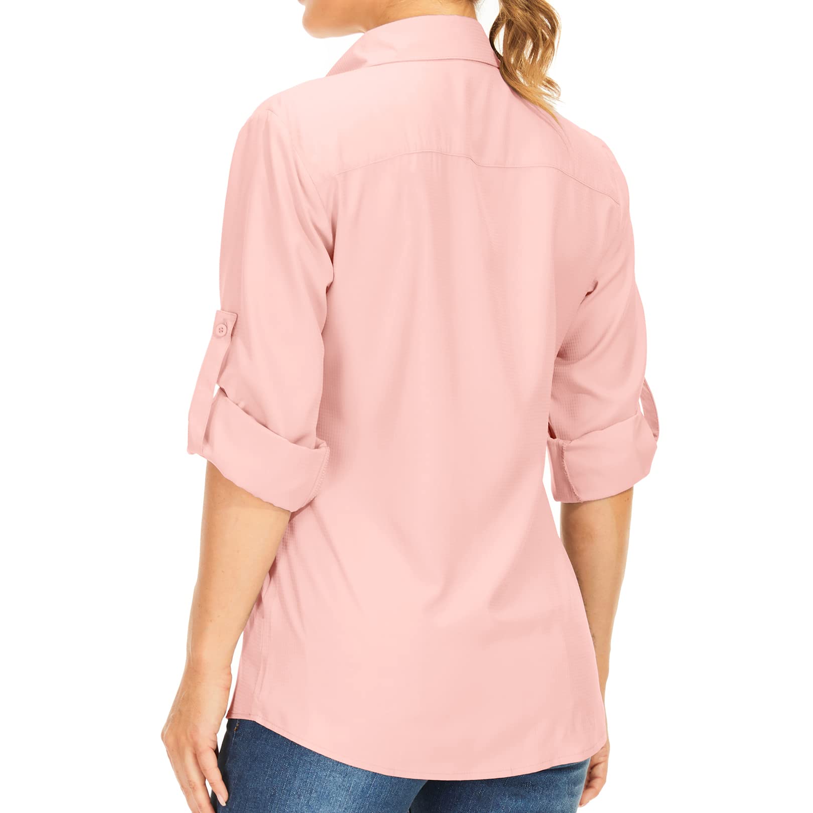 Women's Long Sleeve Safari Clothes UPF 50+ Hiking Fishing Shirts,Sun Protection Quick Dry Light Cooling Shirts(5019 Pink L)