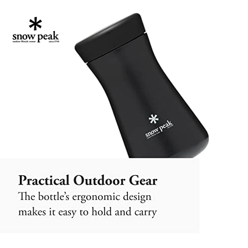 Snow Peak's Tsuzumi Bottle 350, TW-350BK, Stainless Steel, Vacuum-Sealed, Double-Walled, Made in Japan, Lifetime Product Guarantee, Lightweight for Camping & Everyday Use, Black