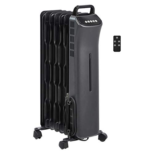 Amazon Basics Portable Digital Radiator Heater with 7 Wavy Fins and Remote Control, Black, 1500W, 9.8 x 26.5 x 13.1 in