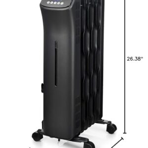 Amazon Basics Portable Digital Radiator Heater with 7 Wavy Fins and Remote Control, Black, 1500W, 9.8 x 26.5 x 13.1 in