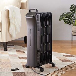 Amazon Basics Portable Digital Radiator Heater with 7 Wavy Fins and Remote Control, Black, 1500W, 9.8 x 26.5 x 13.1 in