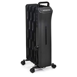 Amazon Basics Portable Digital Radiator Heater with 7 Wavy Fins and Remote Control, Black, 1500W, 9.8 x 26.5 x 13.1 in