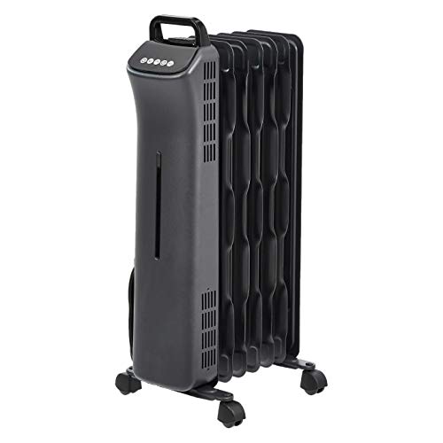 Amazon Basics Portable Digital Radiator Heater with 7 Wavy Fins and Remote Control, Black, 1500W, 9.8 x 26.5 x 13.1 in