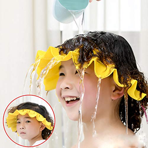 Soft Baby Shower Cap - Adjustable Silicone Shower Hat Head Ear Protector Water Hats for Kids - Toddler Safety Shampoo Shower Cap Hair Washing Visor Bath Accessories (Green)