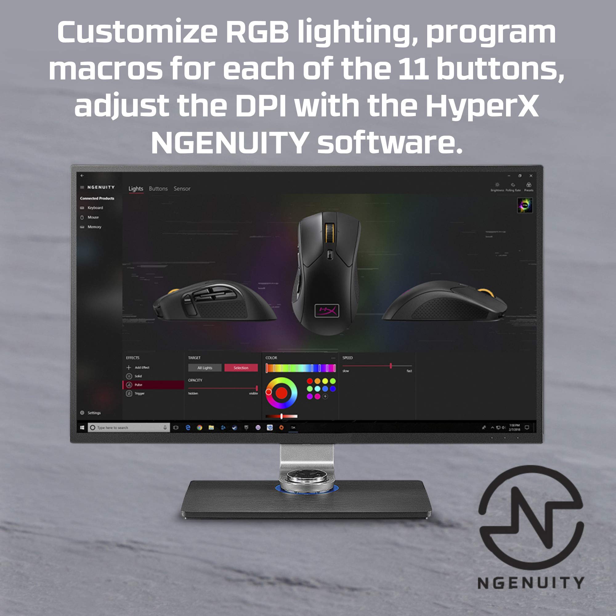 HyperX Pulsefire Raid – Gaming Mouse, 11 Programmable Buttons, RGB, Ergonomic Design, Comfortable Side Grips, Software-Controlled Customization,Black