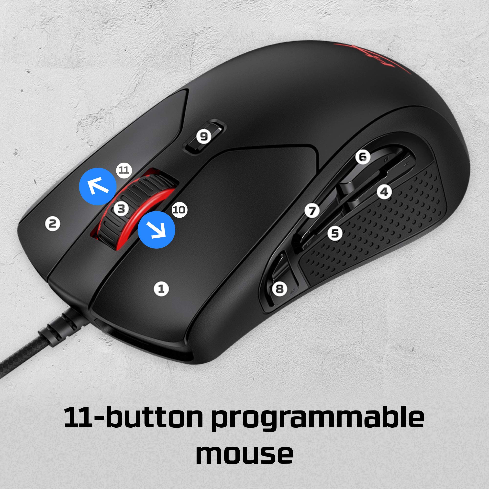 HyperX Pulsefire Raid – Gaming Mouse, 11 Programmable Buttons, RGB, Ergonomic Design, Comfortable Side Grips, Software-Controlled Customization,Black