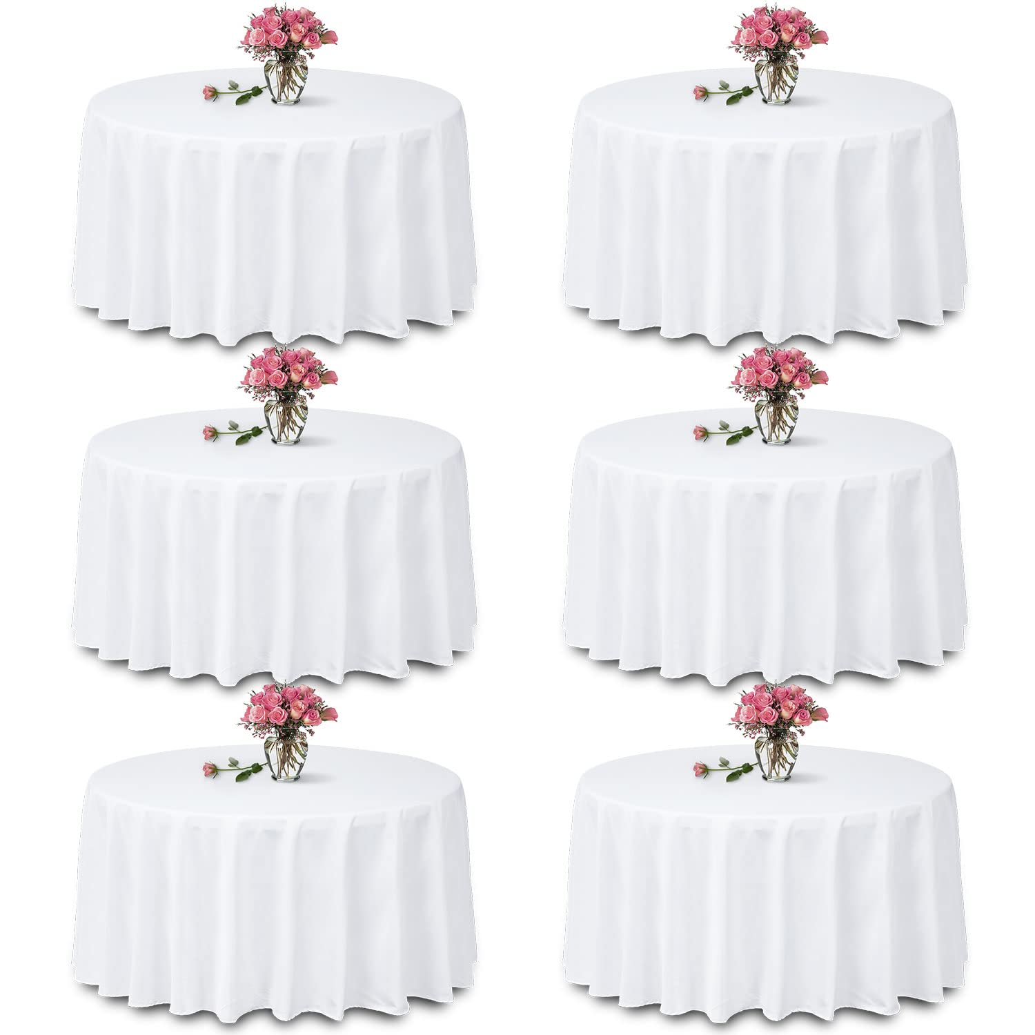 TANIASH 6 Packs White Round Tablecloth -120inch,100% Polyester Fabric Washable Table Clothes for Wedding/Party