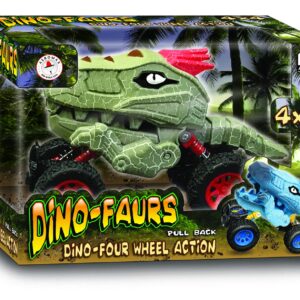 Aeromax Dino-Faur Pull Back Dinosaur Truck, Green with Red Accent