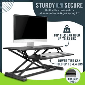 TechOrbits Standing Desk Converter - 32 Inch Adjustable Sit to Stand Up Desk Workstation, Particle Board, Dual Monitor Desk Riser with Keyboard Tray, Desktop Riser for Home Office Laptop, White 32"