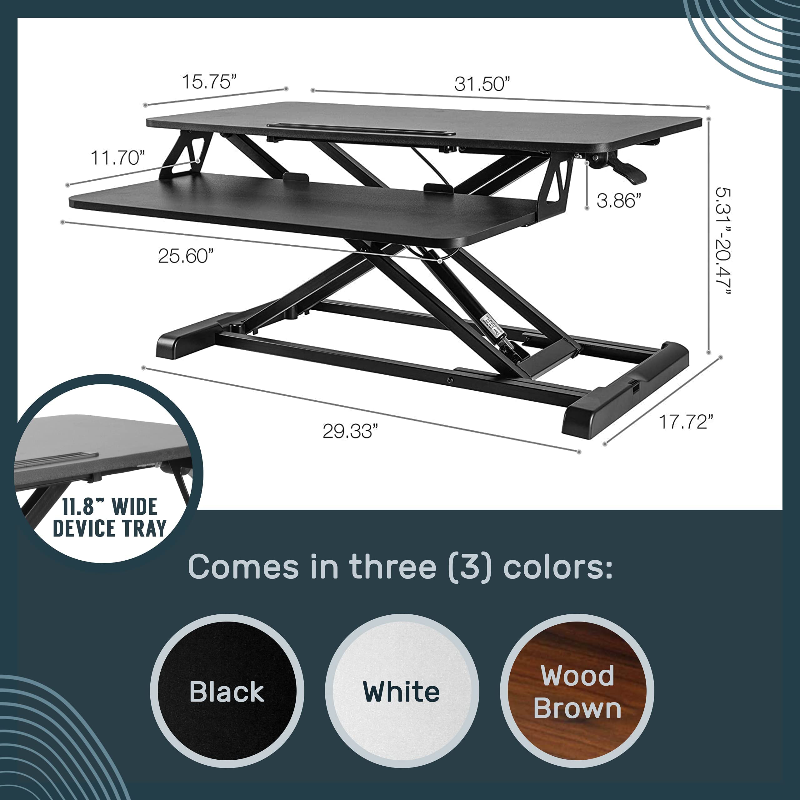 TechOrbits Standing Desk Converter - 32 Inch Adjustable Sit to Stand Up Desk Workstation, Particle Board, Dual Monitor Desk Riser with Keyboard Tray, Desktop Riser for Home Office Laptop, White 32"