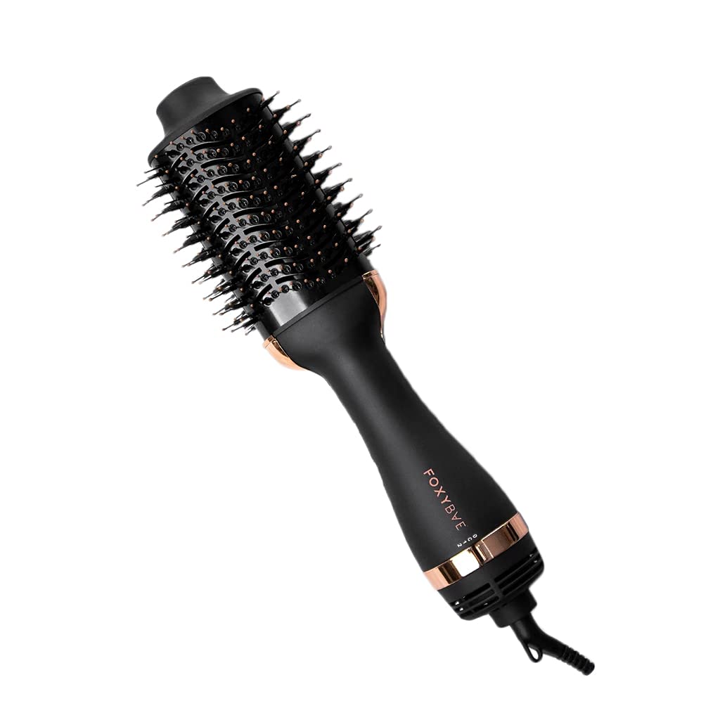 FoxyBae Blowout Brush Hair Dryer - Professional Blow Dryer Brush with Nylon and Boar Bristles - 75mm Hair Dryer Brush and Volumizer in One - Salon-Grade Rose Gold Brush Blow Dryer