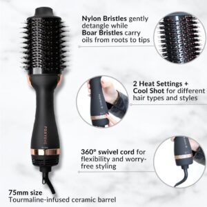 FoxyBae Blowout Brush Hair Dryer - Professional Blow Dryer Brush with Nylon and Boar Bristles - 75mm Hair Dryer Brush and Volumizer in One - Salon-Grade Rose Gold Brush Blow Dryer