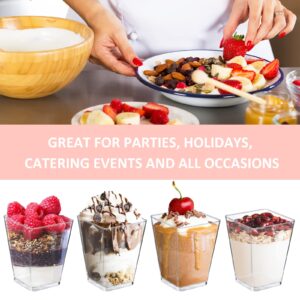 Eupako 50 Pack 5 oz Square Clear Plastic Dessert Cups Small Clear Plastic Tumbler Cups Great for Desserts, Appetizers, Puddings, Mousse and More