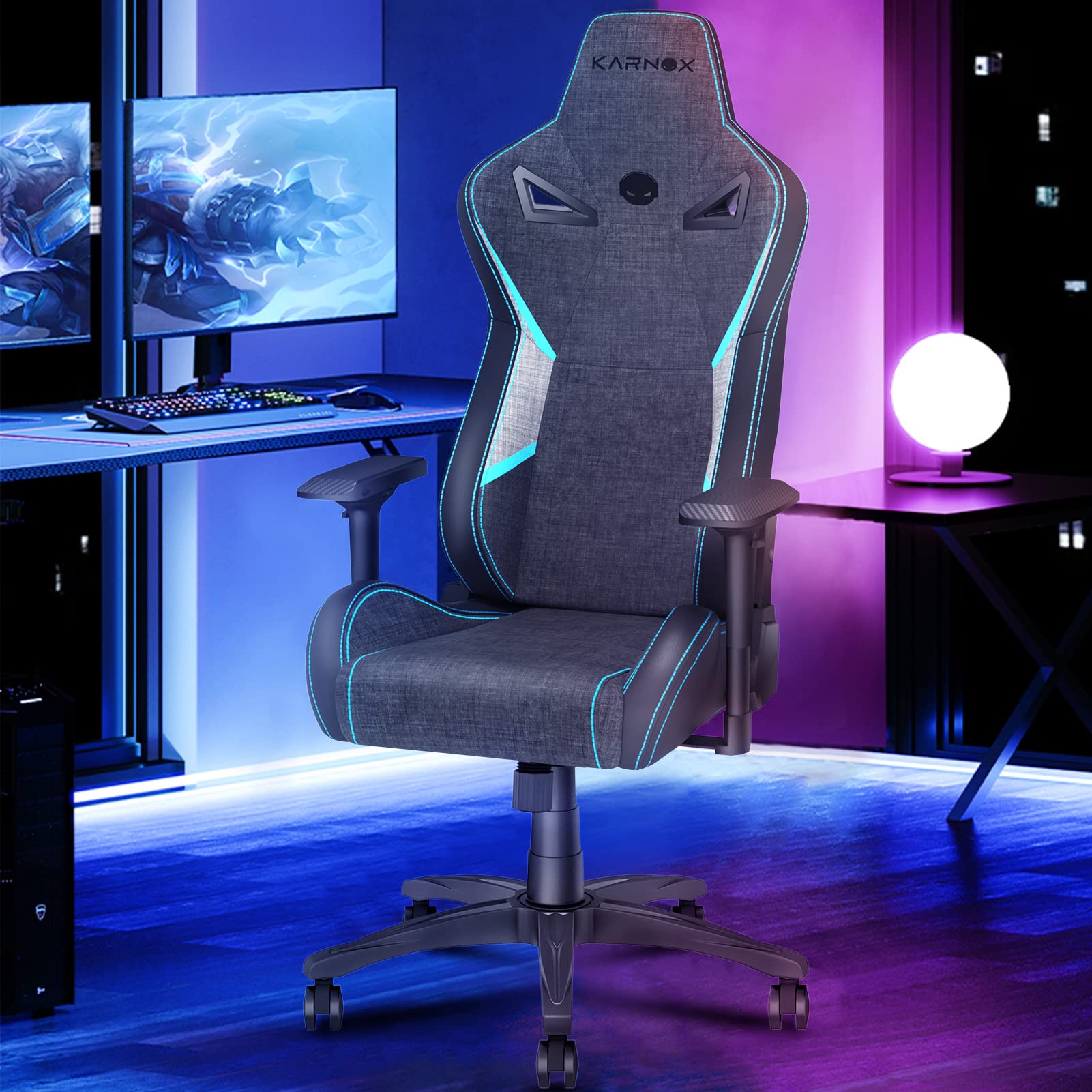 KARNOX Legend Gaming Chair Ergonomic Office Desk Chair Racing PC Chair High-Back Executive Chair with Adjustable Headrest and Lumbar Support 360 Degree Swivel Recling Computer Chair Cloth Dark Grey