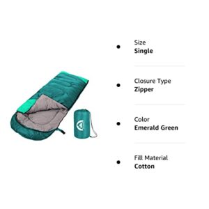 SWTMERRY Sleeping Bag 3 Seasons (Summer, Spring, Fall) Warm & Cool Weather - Lightweight,Waterproof Indoor & Outdoor Use for Kids, Teens & Adults for Camping Hiking, Backpacking (Emerald Green)