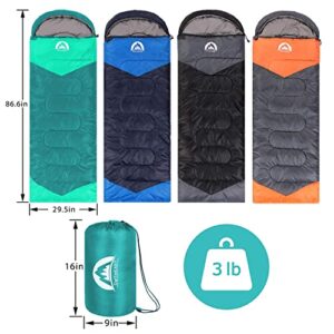 SWTMERRY Sleeping Bag 3 Seasons (Summer, Spring, Fall) Warm & Cool Weather - Lightweight,Waterproof Indoor & Outdoor Use for Kids, Teens & Adults for Camping Hiking, Backpacking (Emerald Green)