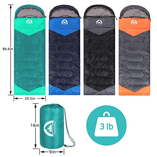 SWTMERRY Sleeping Bag 3 Seasons (Summer, Spring, Fall) Warm & Cool Weather - Lightweight,Waterproof Indoor & Outdoor Use for Kids, Teens & Adults for Camping Hiking, Backpacking (Emerald Green)