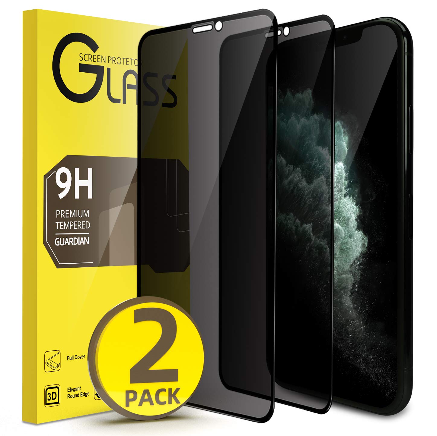 XYYZYZ Privacy Screen Protector for iphone Xs Max and 11 Pro Max 6.5 Inch Full Coverage Dark Anti Spy Tempered Glass with Installation Frame 9H Hardness Scratch Proof【2 Pack】-Black