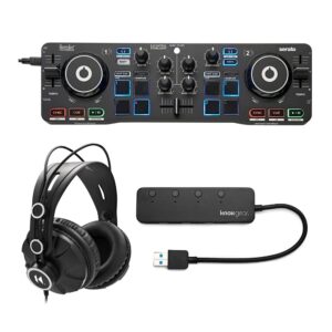 hercules djcontrol starlight pocket usb dj controller bundle with headphones and 4-port usb 3.0 hub (3 items)