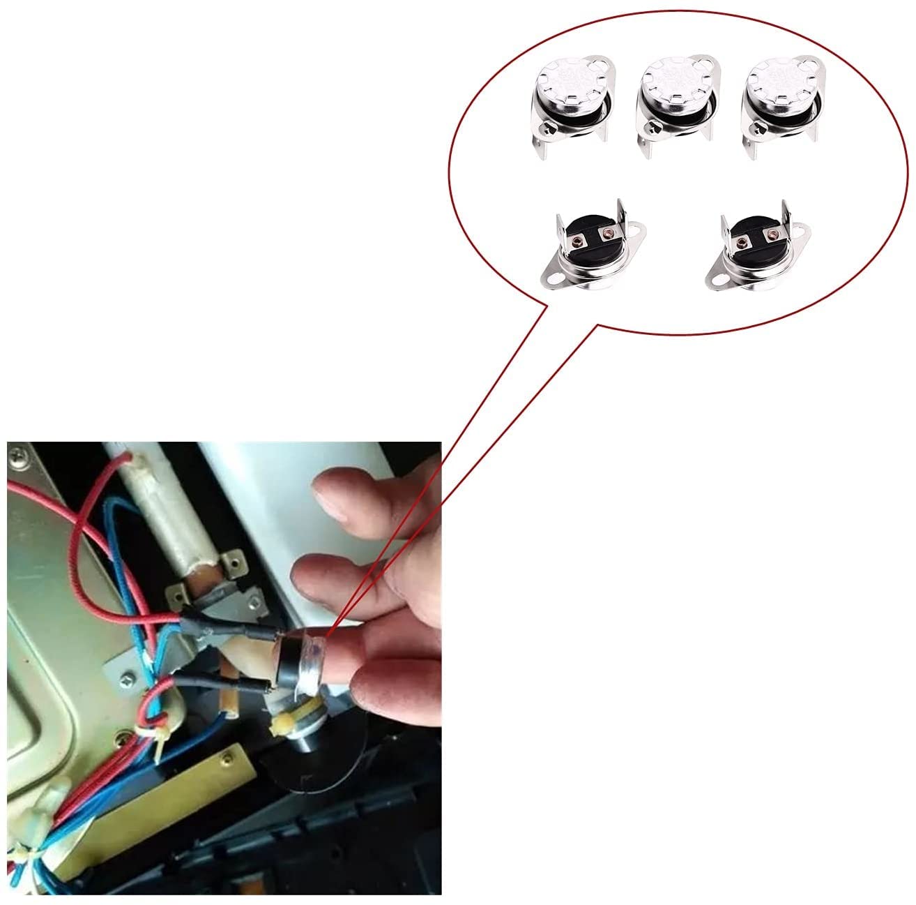 Fielect 5Pcs KSD301 Thermostat 145°C/293°F Normally Closed N.C Snap Disc Limit Control Switch Microwave Thermostat Thermal Switch