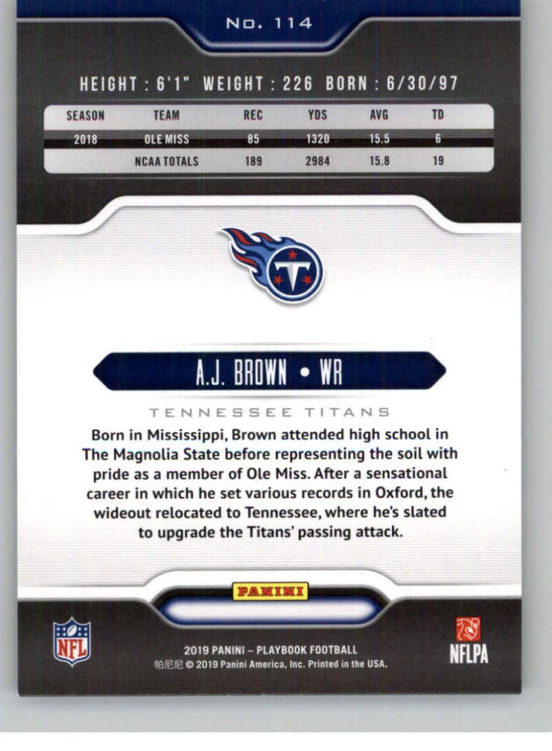 2019 Playbook Football #114 A.J. Brown Tennessee Titans RC Rookie Card Official NFL Trading Card From Panini America