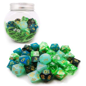 bescon 35pcs polyhedral rpg dice emeralds set, dnd role playing game dice green sets 5x7pcs