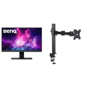 benq 24 inch ips monitor | 1080p gw2480 with amazonbasics single computer monitor stand – height adjustable desk arm mount, steel bundle, blue, 24-inch (ips)