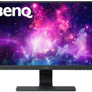 BenQ 24 Inch IPS Monitor | 1080P GW2480 with AmazonBasics Single Computer Monitor Stand – Height Adjustable Desk Arm Mount, Steel Bundle, Blue, 24-inch (IPS)