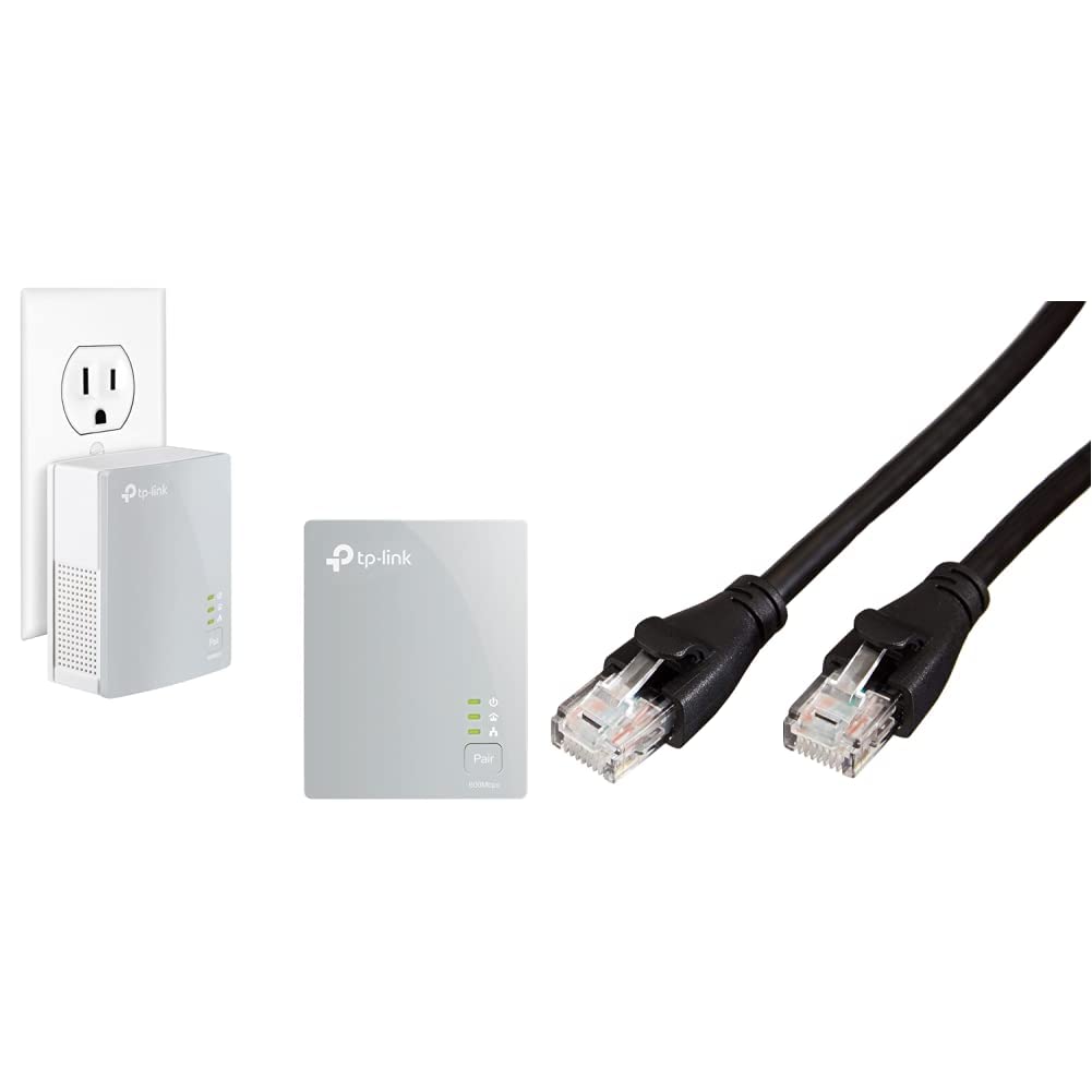 TP-Link AV600 Powerline Ethernet Adapter - Plug&Play, Power Saving, Nano Powerline Adapter(Tl-PA4010 Kit) with AmazonBasics RJ45 Cat-6 Ethernet Patch Internet Cable - 10 Feet (3 Meters) Bundle