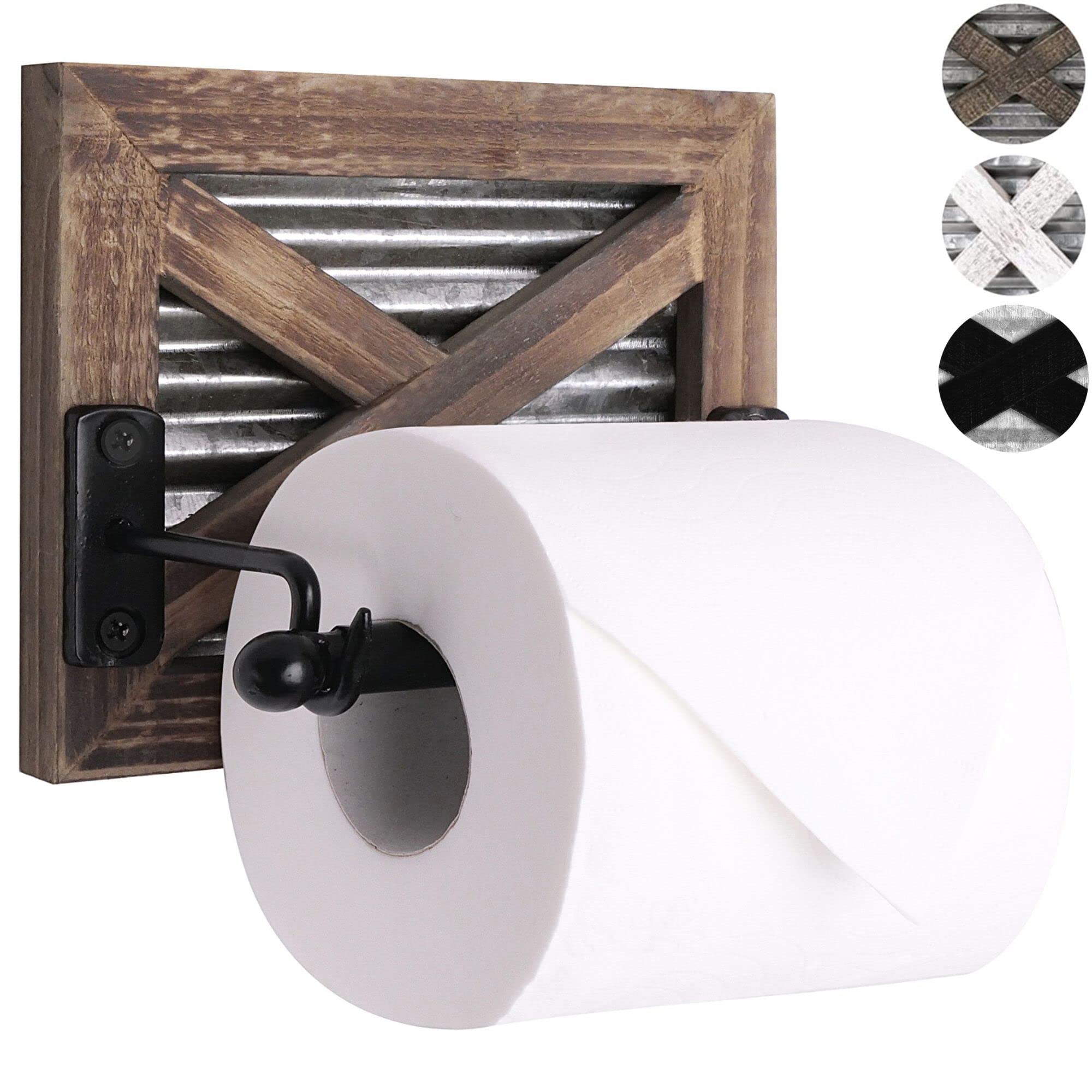 Autumn Alley Rustic Farmhouse Toilet Paper Holder Wall - Farmhouse Bathroom Country Decor Accessories with Warm Brown Wood, Galvanized Metal & Black Adds Western Decor Charm