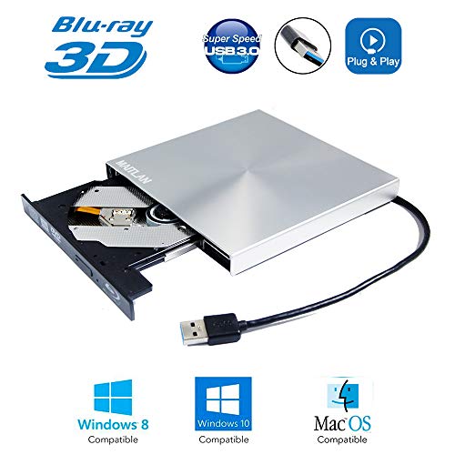 External Blu-ray Burner Region Free Portable DVD Player, for HP Dell Acer Asus Lenovo MSI Alienware Gaming Laptop and Desktop Computer with Windows 10 8, 6X 3D BD-RE DL DVD-RW Writer Optical Drive