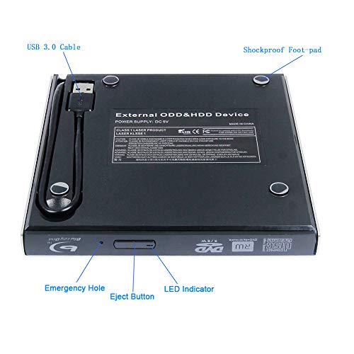 External Blu-ray Burner Region Free Portable DVD Player, for HP Dell Acer Asus Lenovo MSI Alienware Gaming Laptop and Desktop Computer with Windows 10 8, 6X 3D BD-RE DL DVD-RW Writer Optical Drive