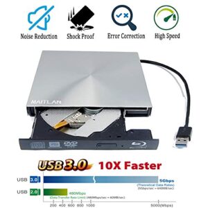 External Blu-ray Burner Region Free Portable DVD Player, for HP Dell Acer Asus Lenovo MSI Alienware Gaming Laptop and Desktop Computer with Windows 10 8, 6X 3D BD-RE DL DVD-RW Writer Optical Drive