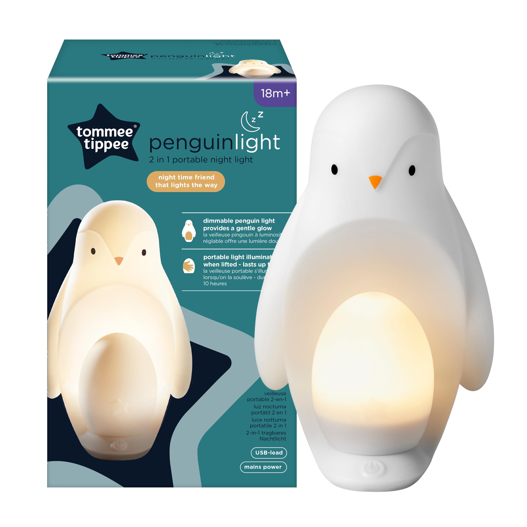 Tommee Tippee Penguin 2 in 1 Portable Nursery Night Light, White