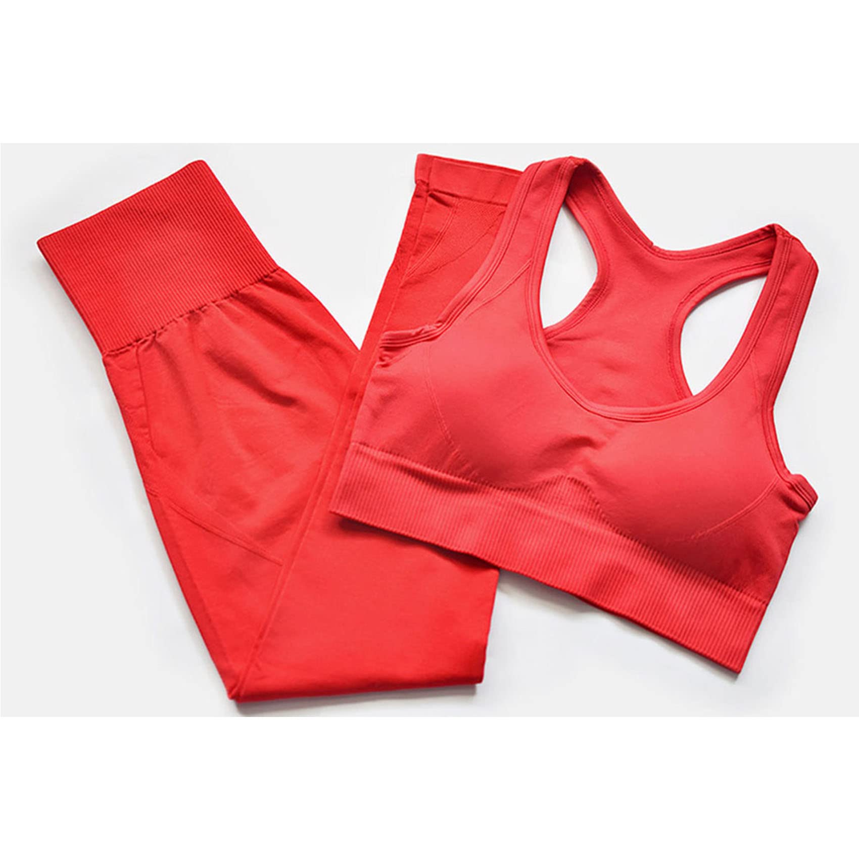 Hotexy Women's Workout Outfit 2 Pieces Seamless Yoga Leggings with Sports Bra Gym Clothes Set, A Lucky Red, Small